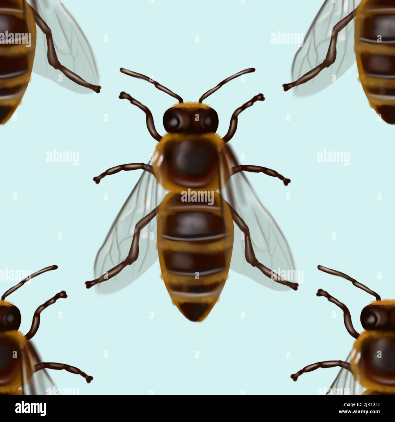 Realistic seamless pattern of honey bees. Watercolor background of bees ...