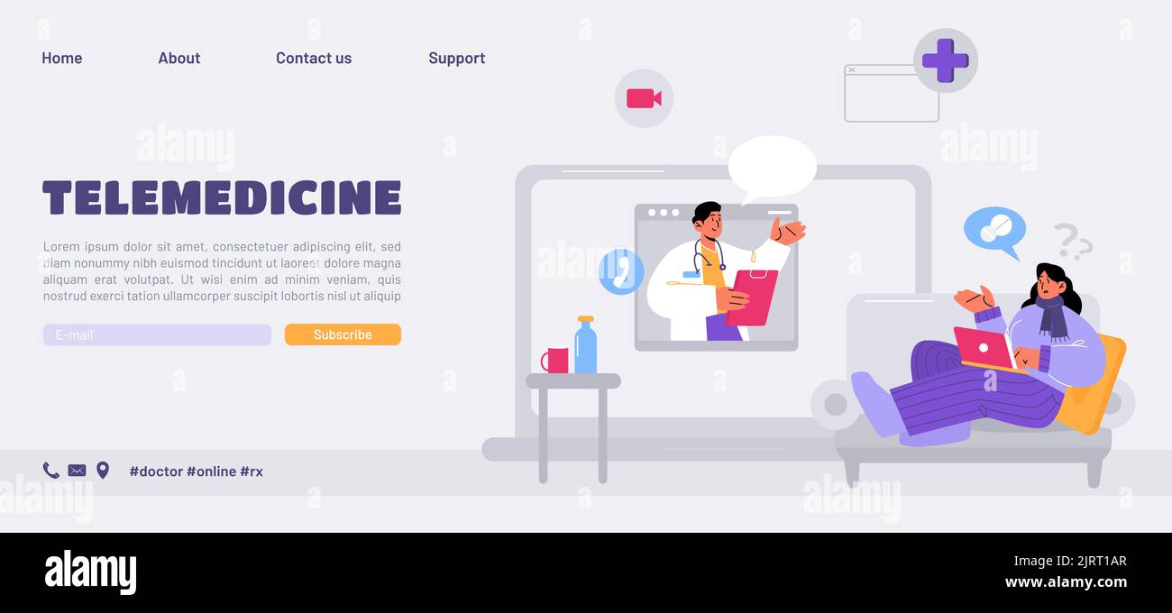 Telemedicine landing page, online medicine concept with doctor and ...