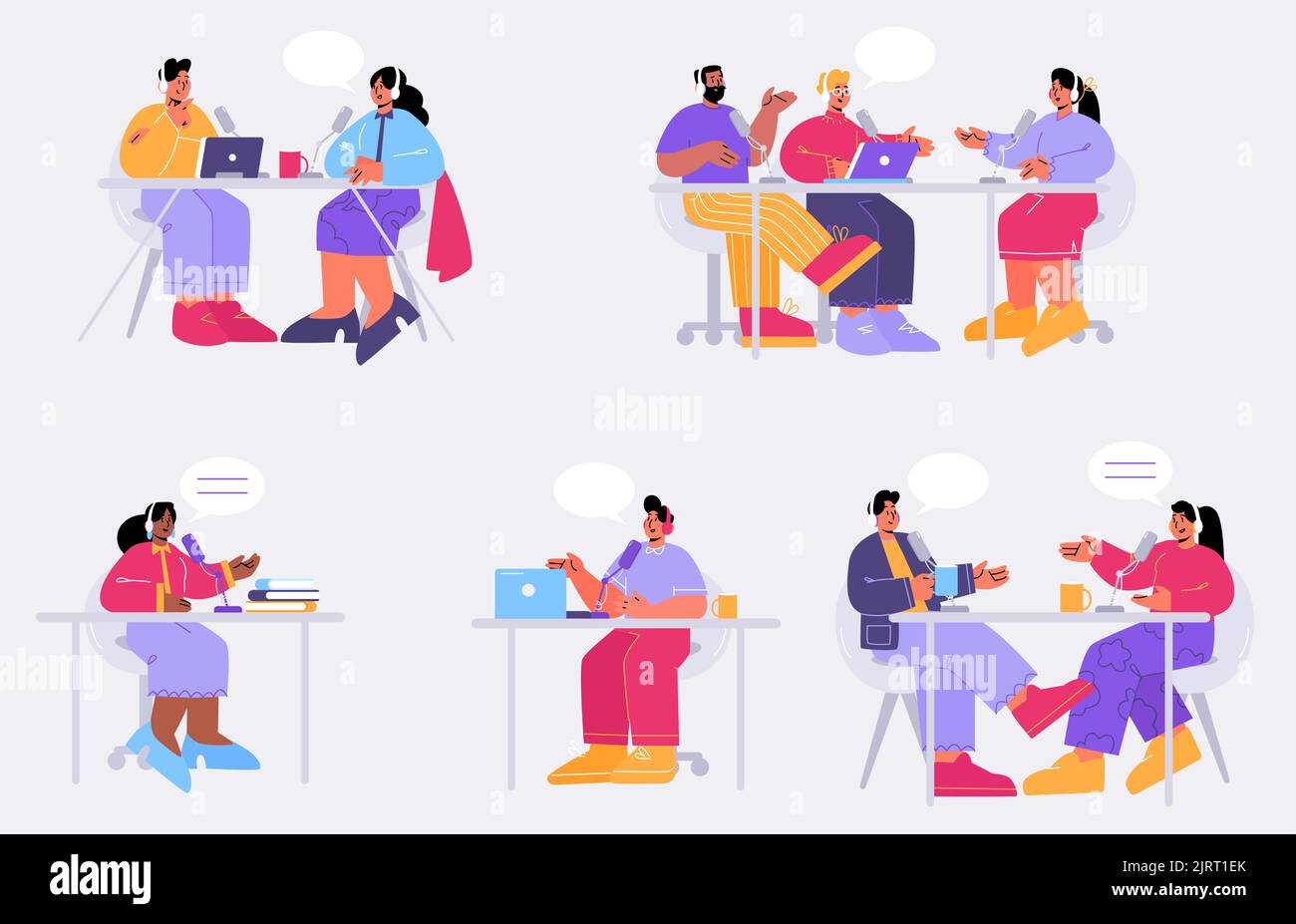 People record audio podcast in studio, take interview for radio ...