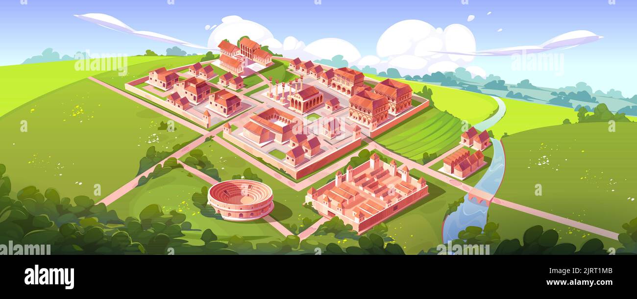 Rome isometric landscape with antique city building on hill vector ...