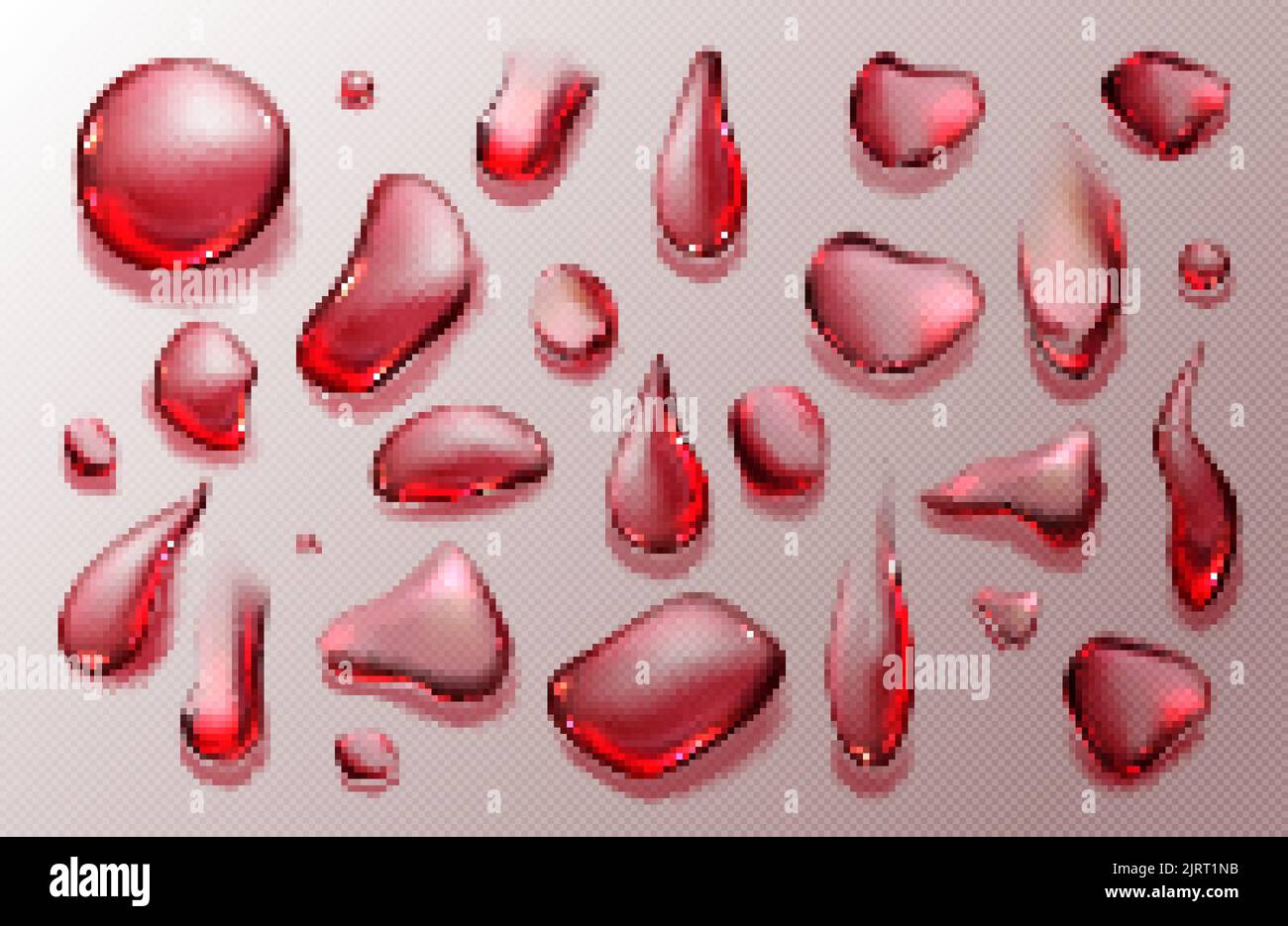 Clear drops of wine, fruit drink or blood isolated on transparent ...
