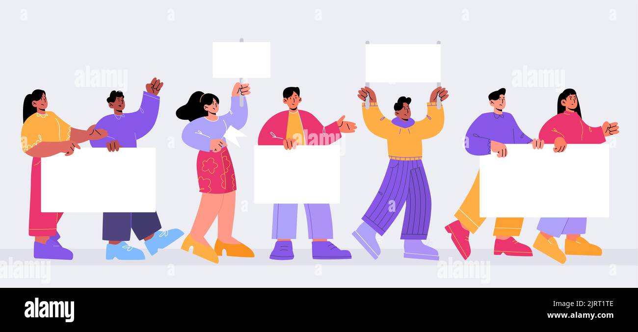 Rally, protest concept, people with placards and banners on rally ...