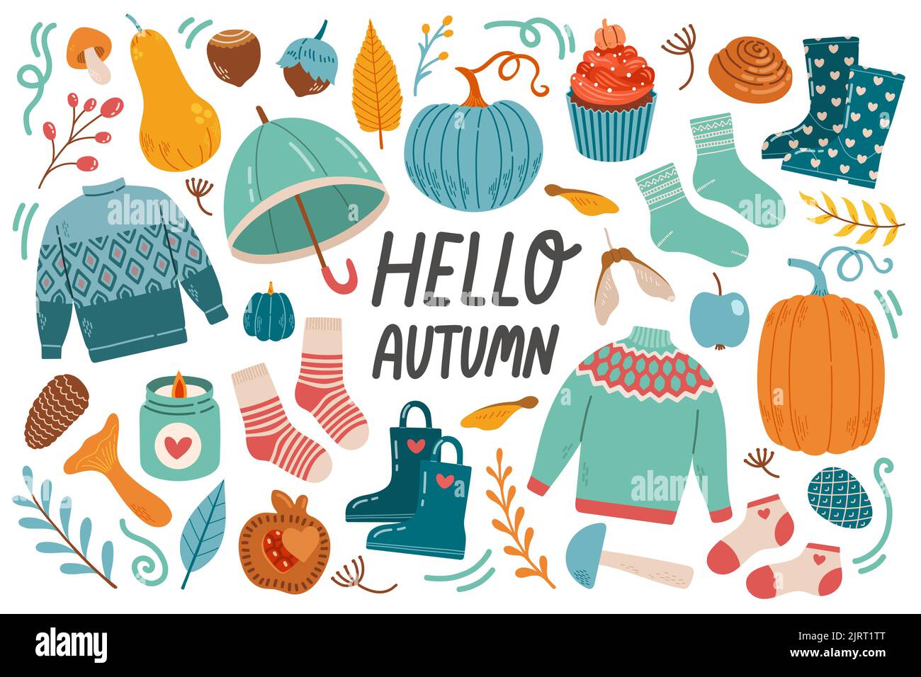 Autumn icons set fall elements vector illustration Stock Vector Image ...