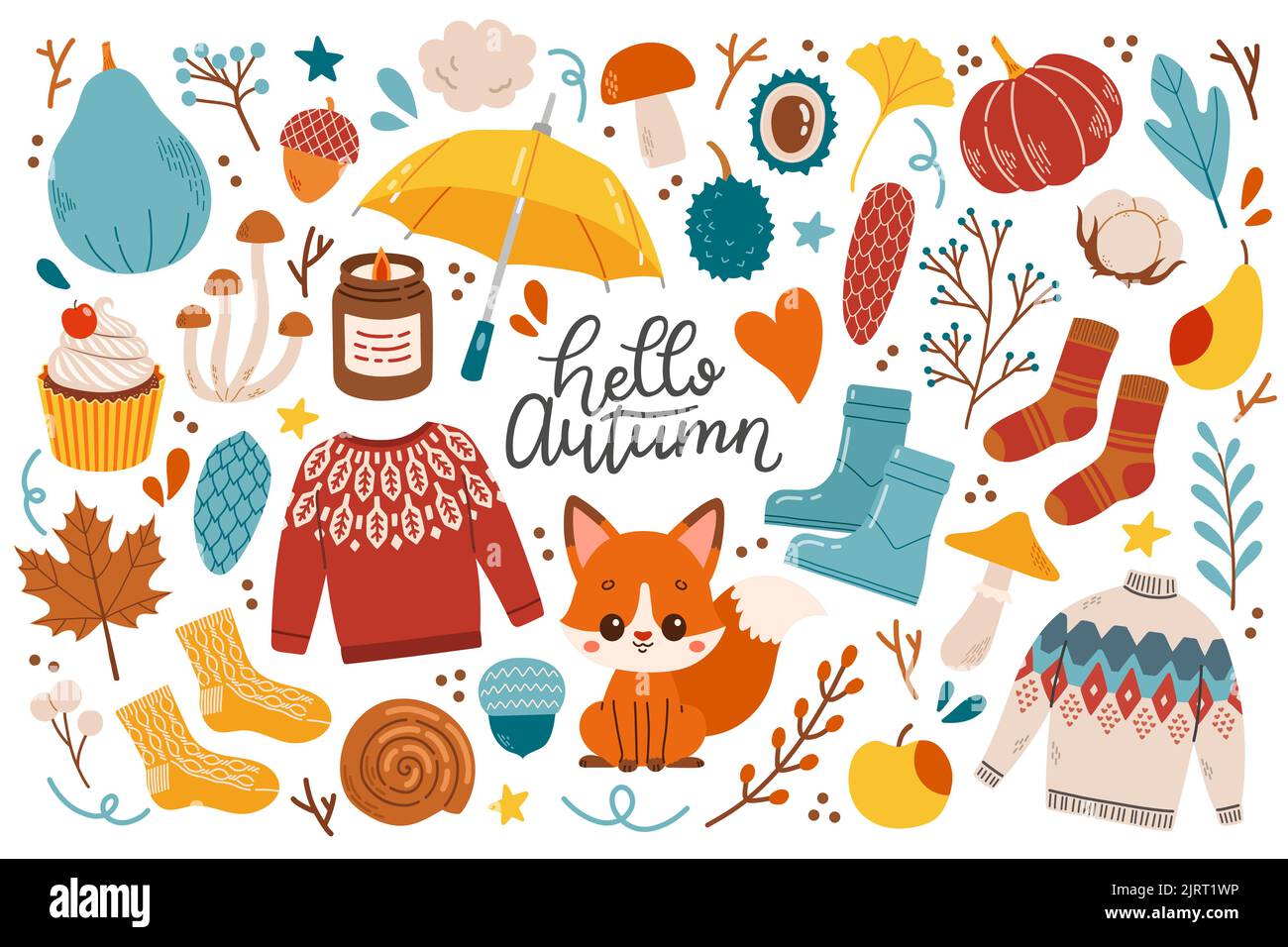 Autumn icons set fall elements vector illustration Stock Vector Image ...