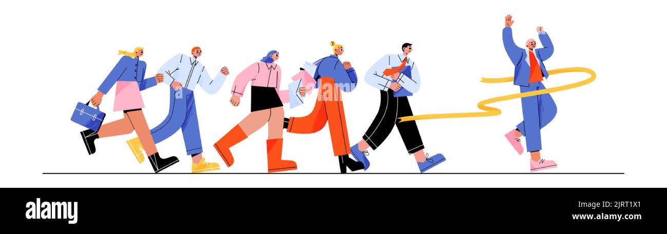 Business race, competition in team concept. Businessman run first ...