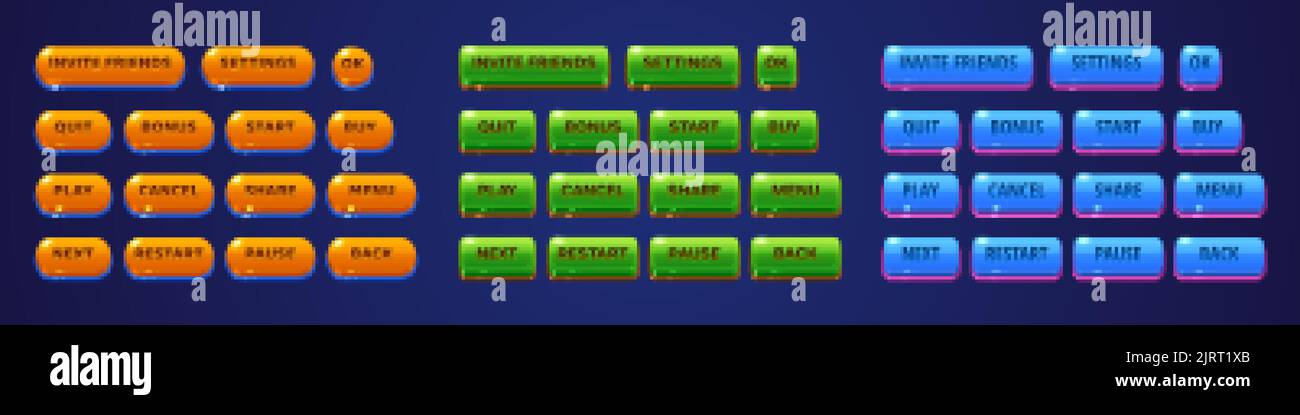 Glossy buttons for game or app menu interface, ui design elements set ...
