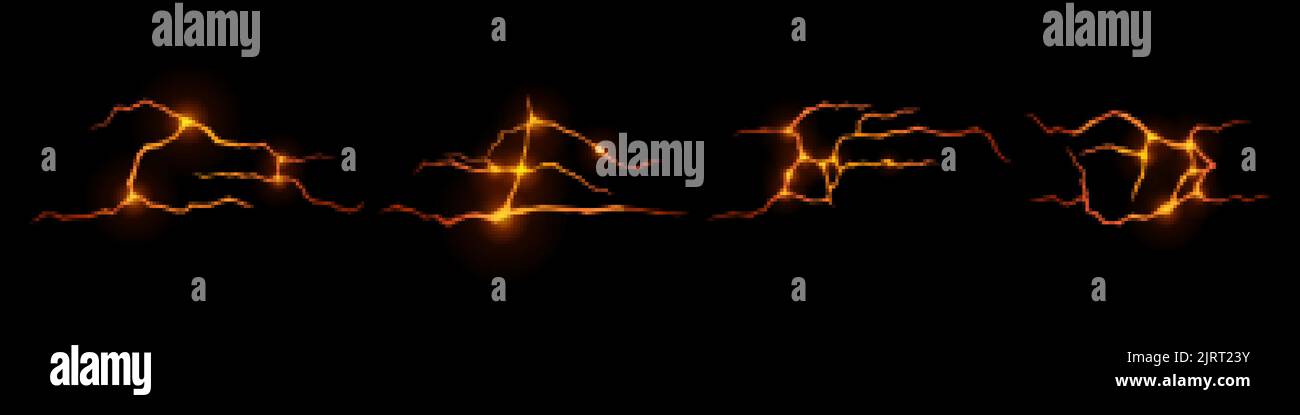 Lava in ground cracks, volcano magma orange glow in cracking holes ...