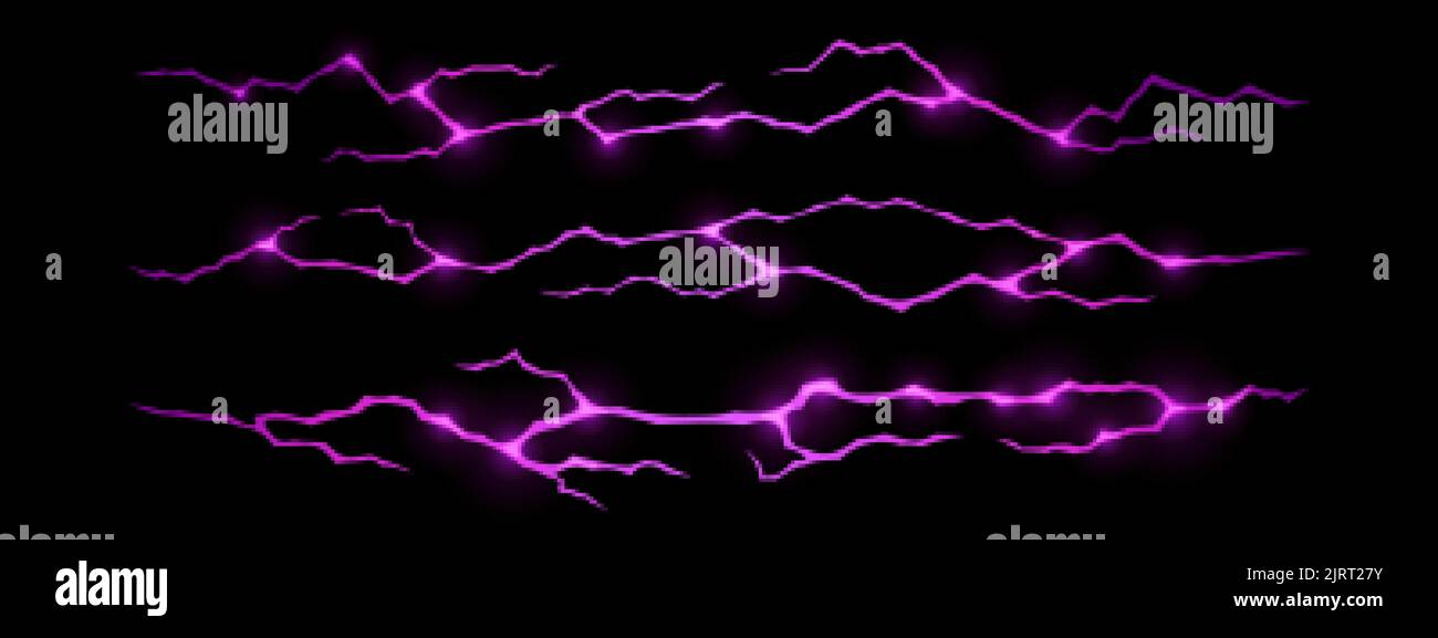 Ground cracks with purple light inside top view. Vector cartoon texture ...