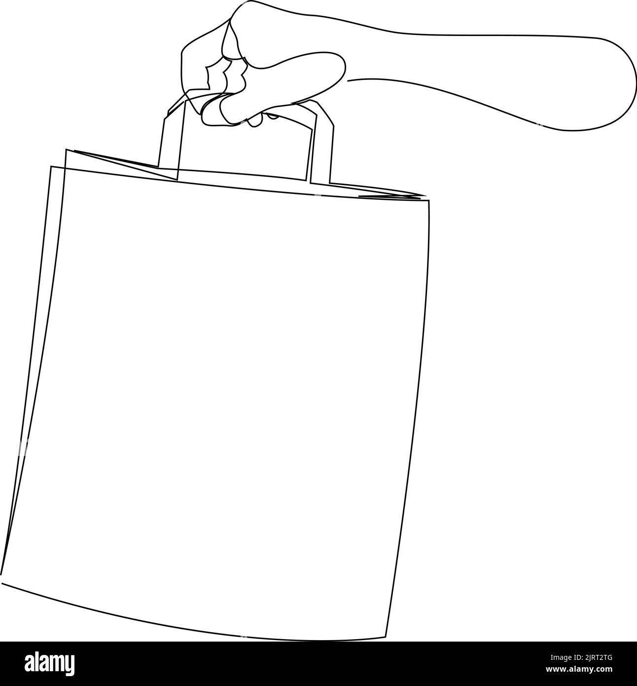 One continuous line drawing of hand holding bag. Shopping concept ...