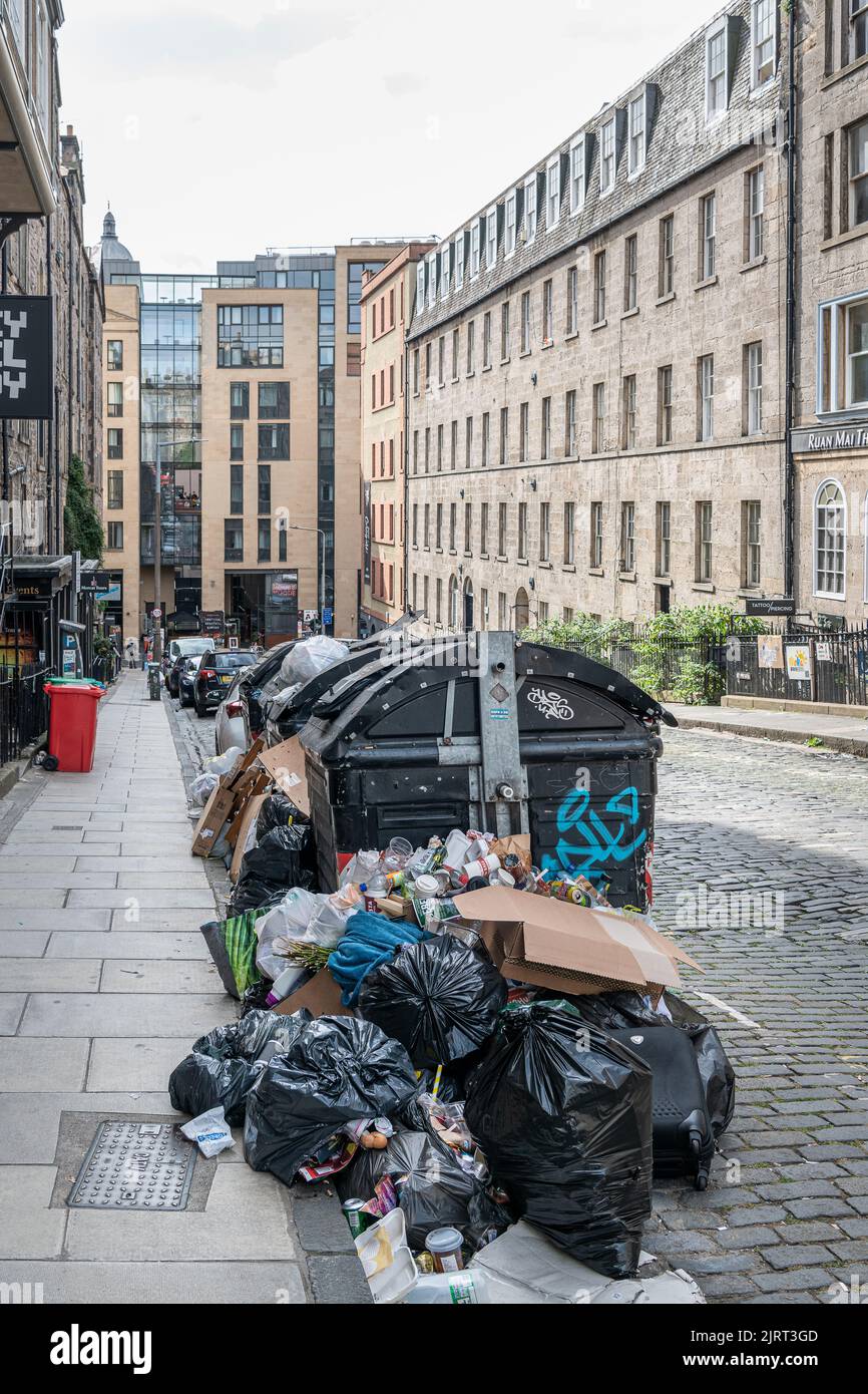 Rubbish piling up in the street during the Edinburgh Festivals and a ...