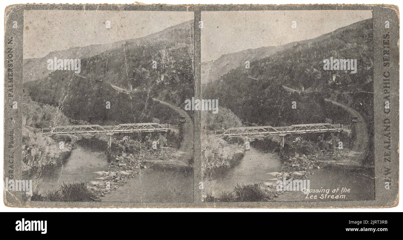 Crossing at the Lee Stream, 1880s, New Zealand, by W Grace Stock Photo ...