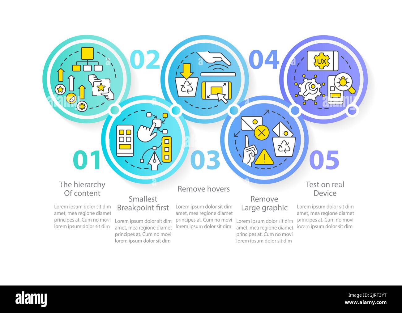 Mobile first design process blue circle infographic template Stock ...