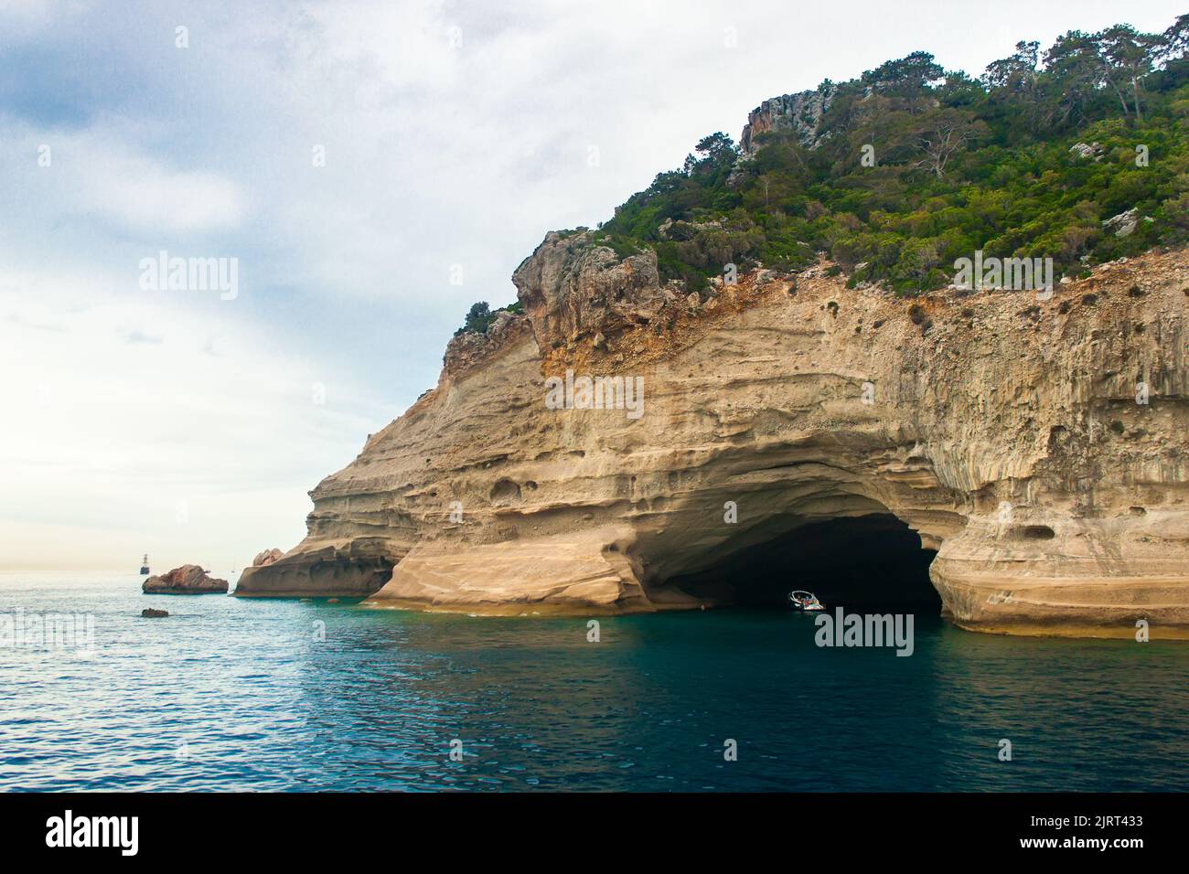 Cave in the rock on sea. Mediterranean seascape. Turkey, Antalya. View ...