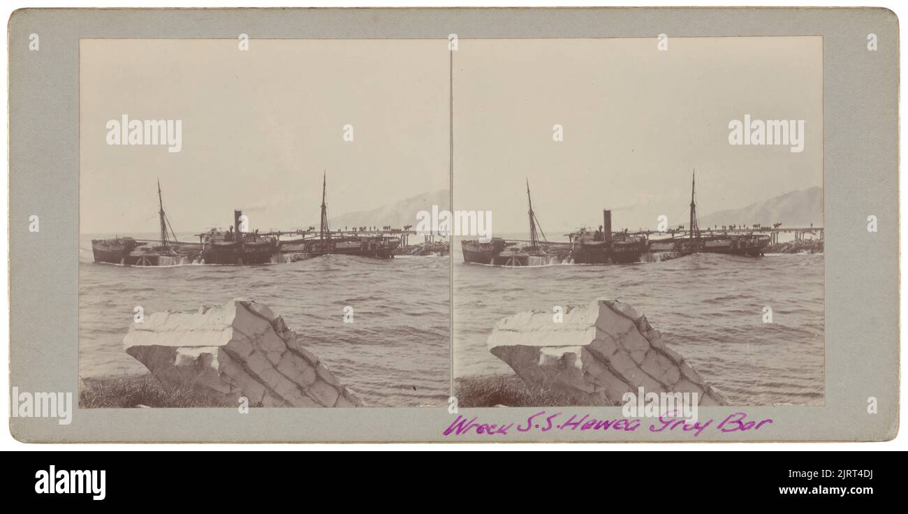 Wreck of the SS Hawea on Grey Bar, circa 1906, Greymouth, maker unknown ...