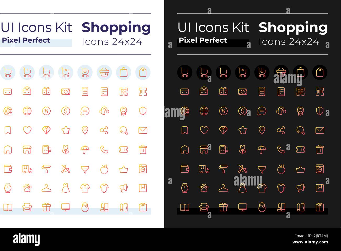 Shopping pixel perfect gradient linear ui icons set for dark, light ...