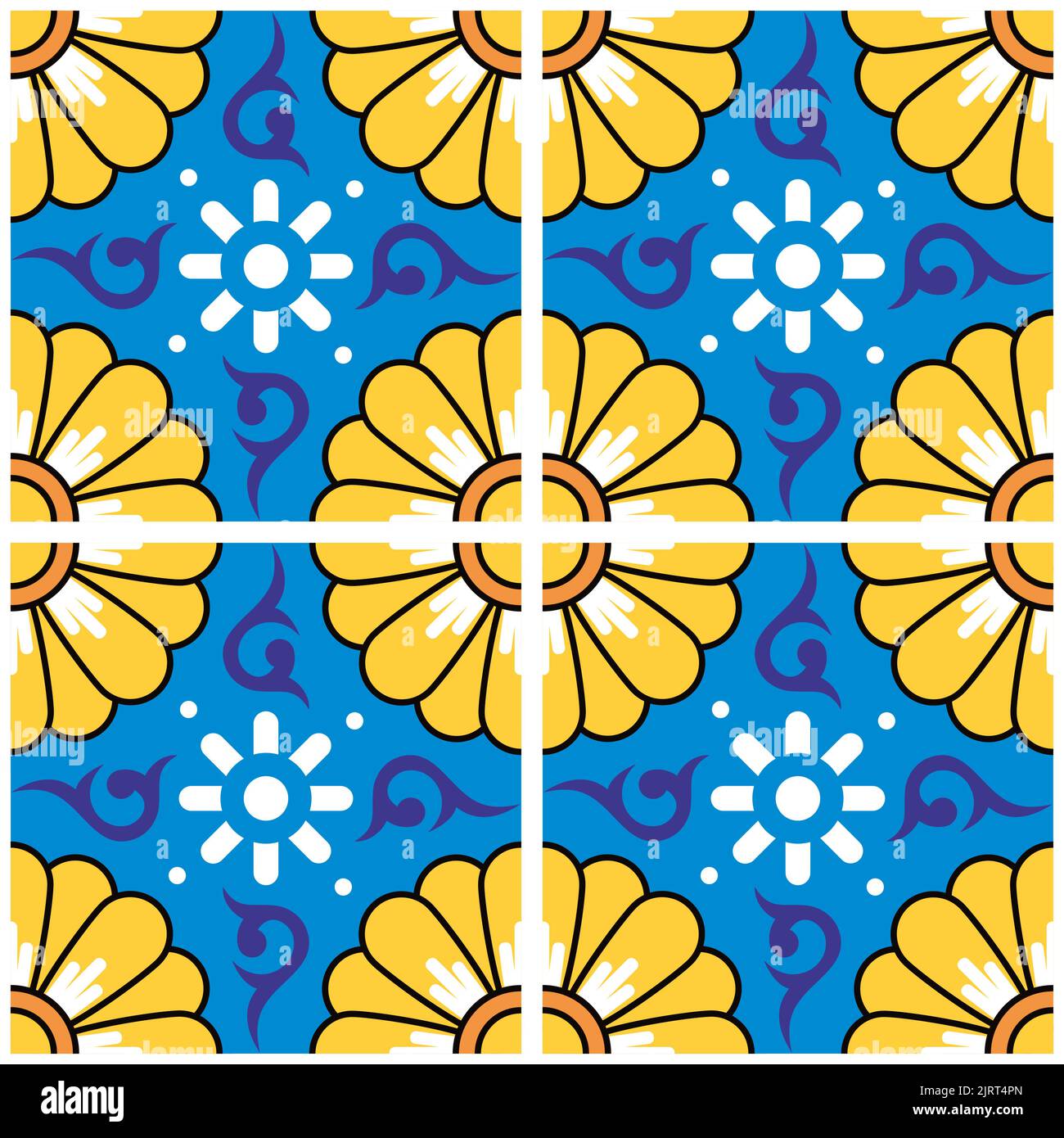 Mexican talavera style tile seamless vector pattern with flowers in ...