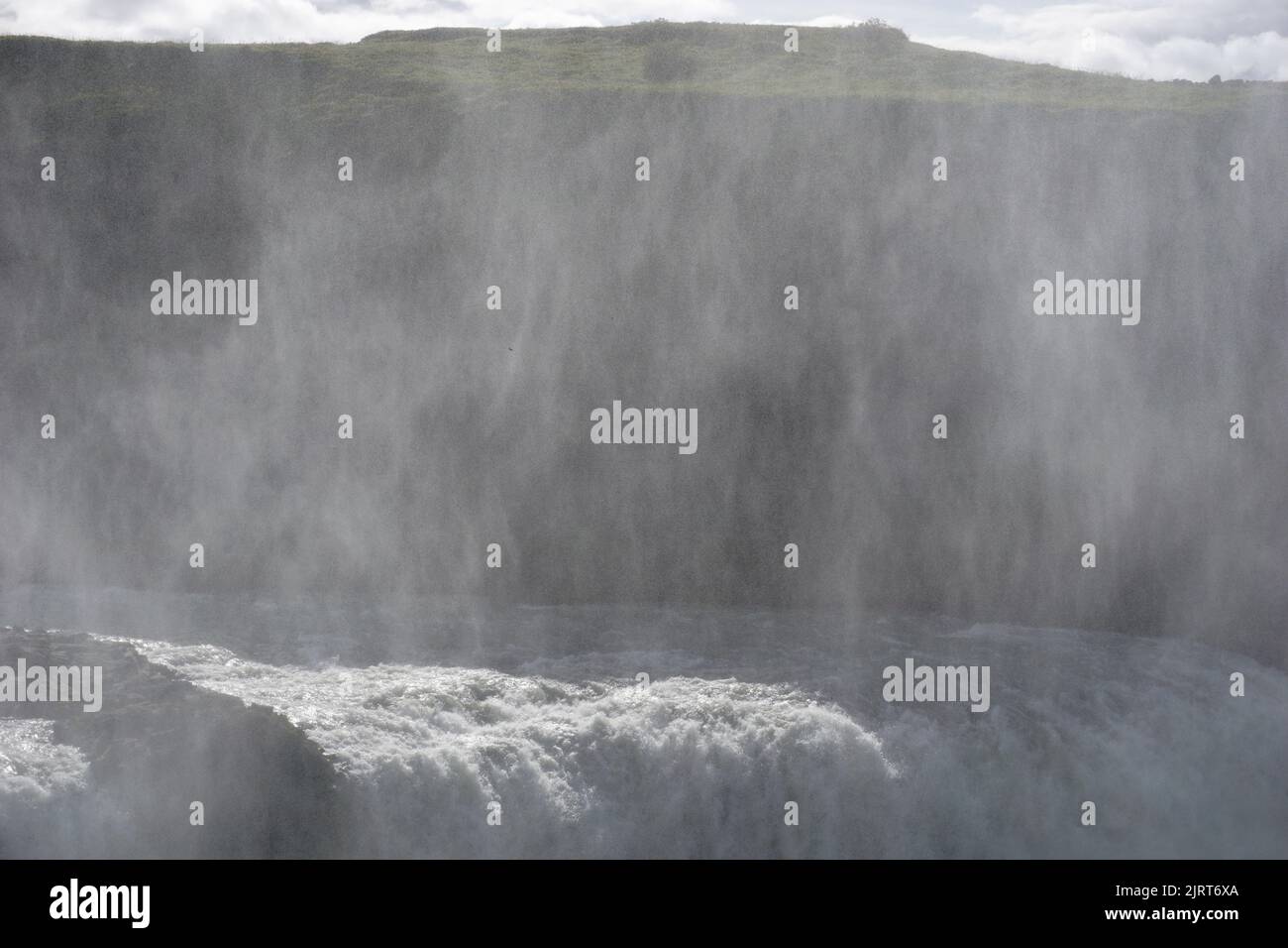 Splash of droplets, water mist - Gullfoss waterfall in Iceland Stock ...