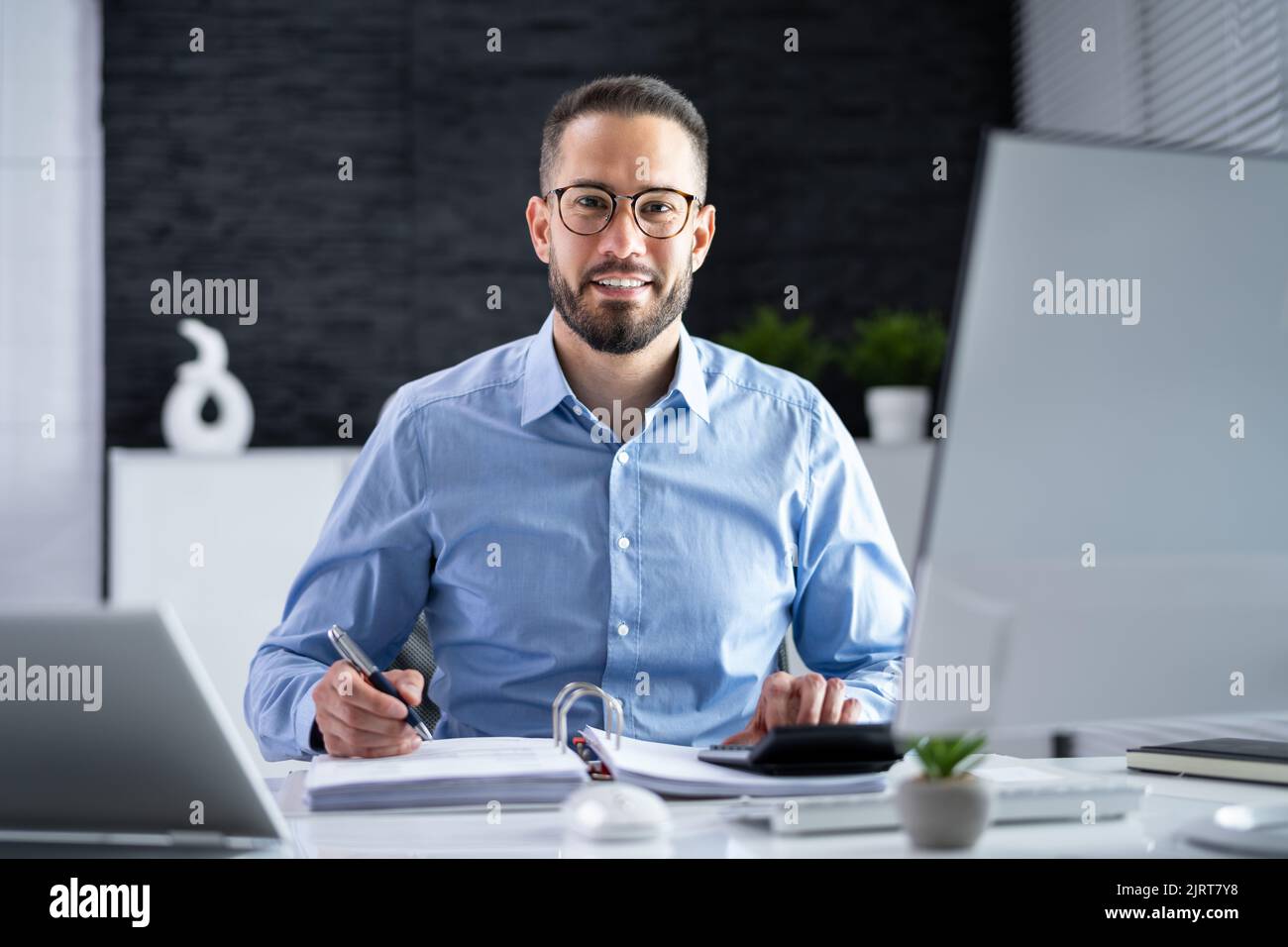 Tax Accountant Advisor Man Doing Sales Invoice Accounting Stock Photo ...