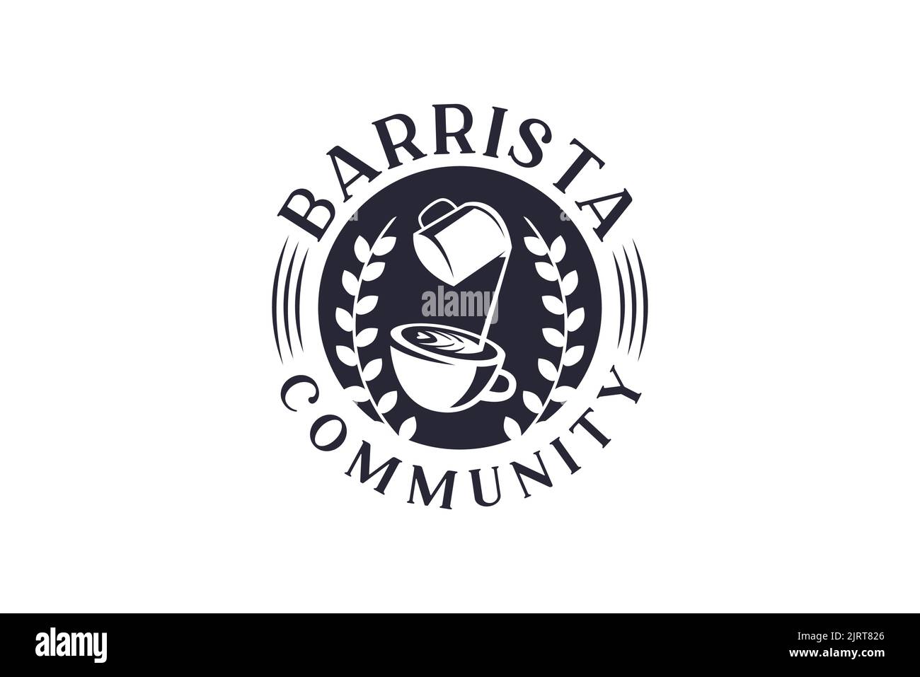 A logo for of a milk pouring into a coffee cup for barista community ...