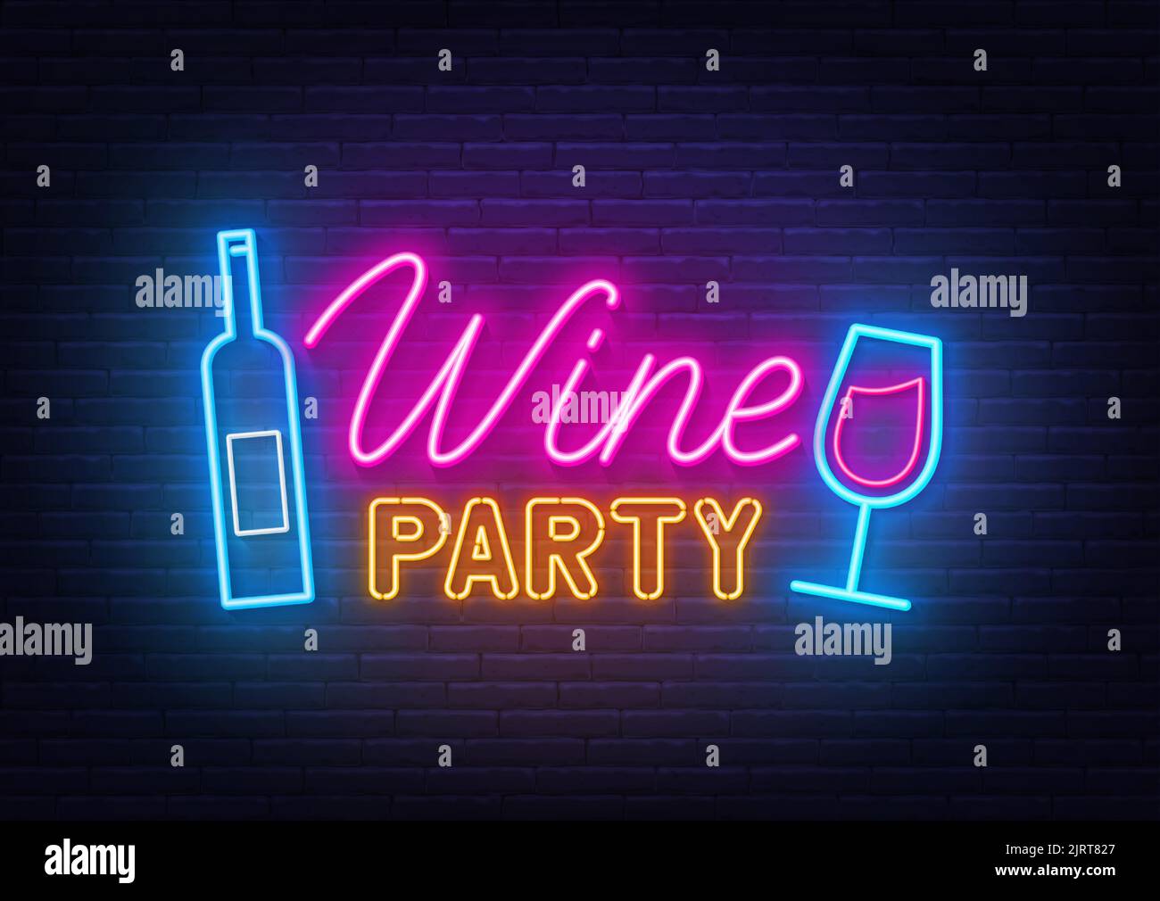 Wine Party neon sign on brick wall background Stock Vector Image & Art ...