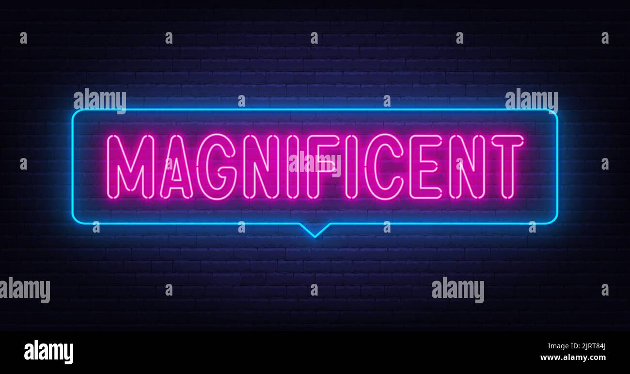 Magnificent neon sign in the speech bubble on brick wall background ...