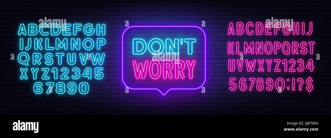 Do not stress neon sign in the speech bubble on brick wall background ...