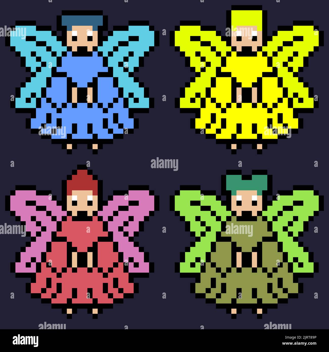 An pixel art of a set of colorful fairies Stock Photo - Alamy