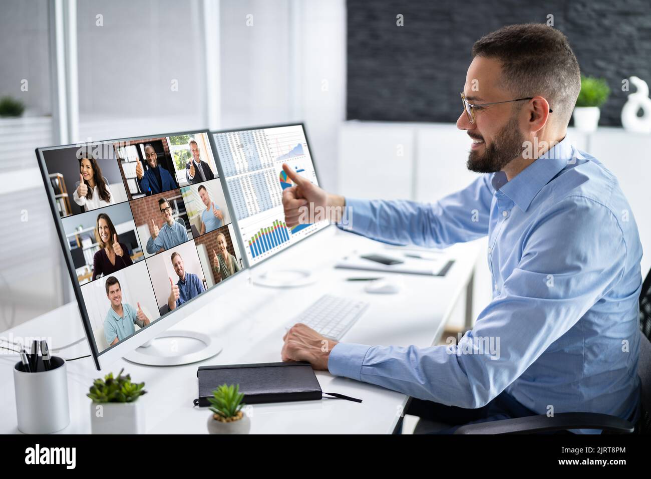 Young Happy Business Man In Video Conferencing Call Stock Photo - Alamy