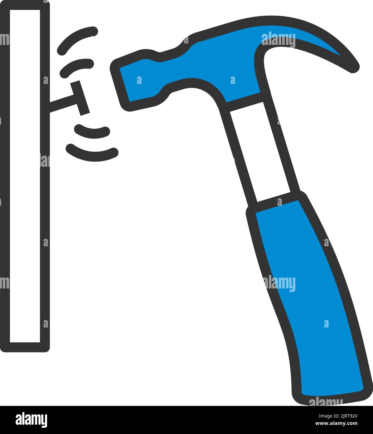 Icon Of Hammer Beat To Nail. Editable Bold Outline With Color Fill ...