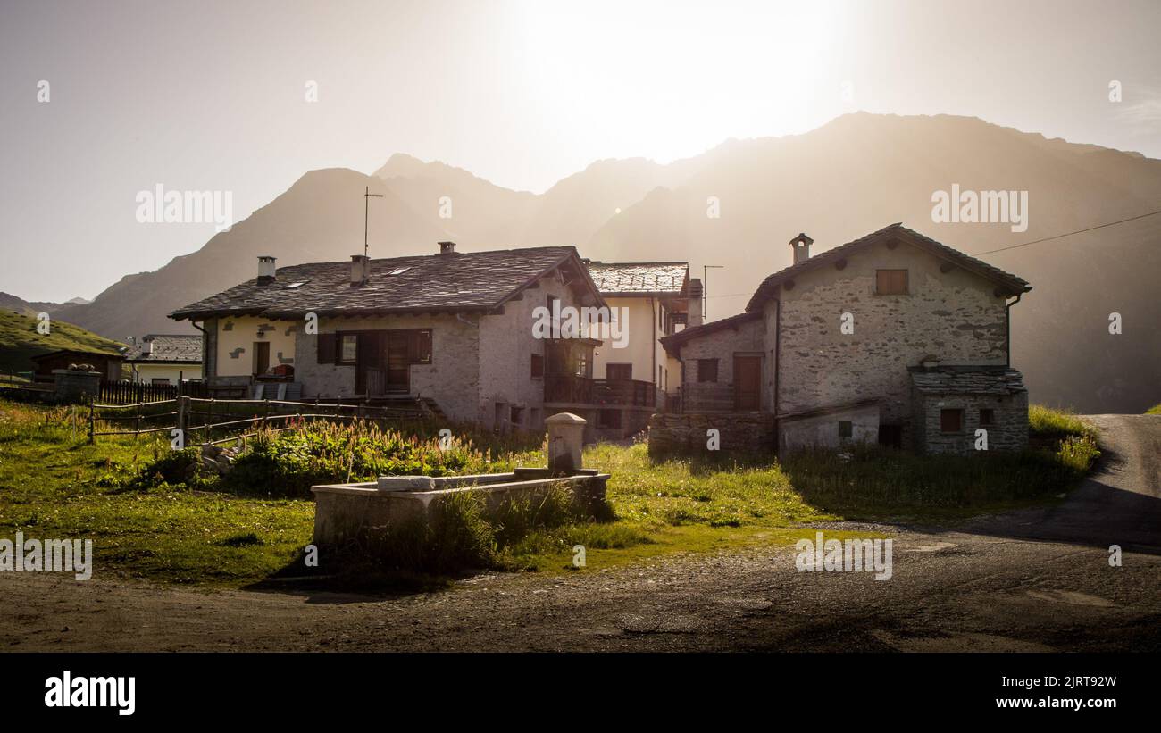 Beautiful sunrise in italian village nearby Splugen Pass (Italy). HD ...