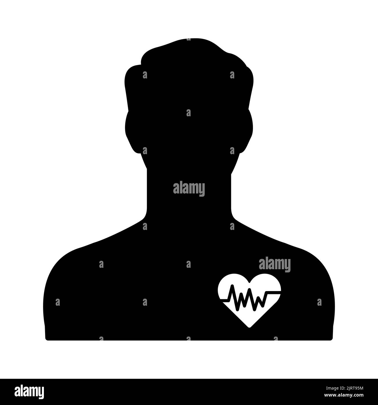 Cardiology patient icon. Human head silhouette and heart beat symbol ...