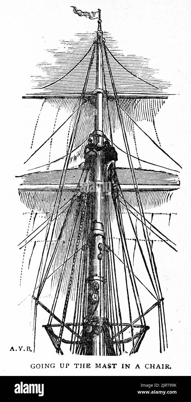 Engraving of Baroness Brassey going up the mast in a chair, from A ...