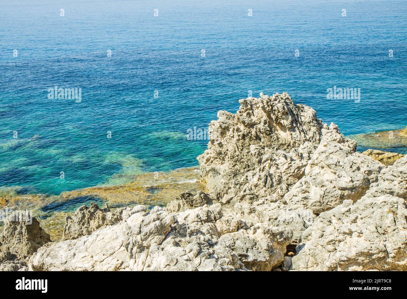 Corfu shore Greece coastal reef. HD wallpaper, 4k blue background Stock ...