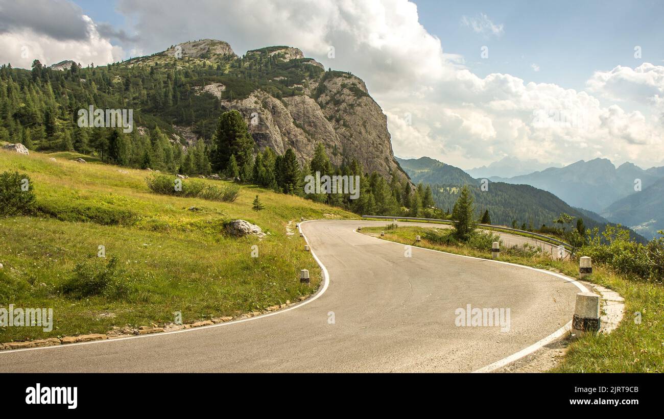 Beautiful road scenery of Italian Alps, Dolomites Dolomiti Stock Photo ...