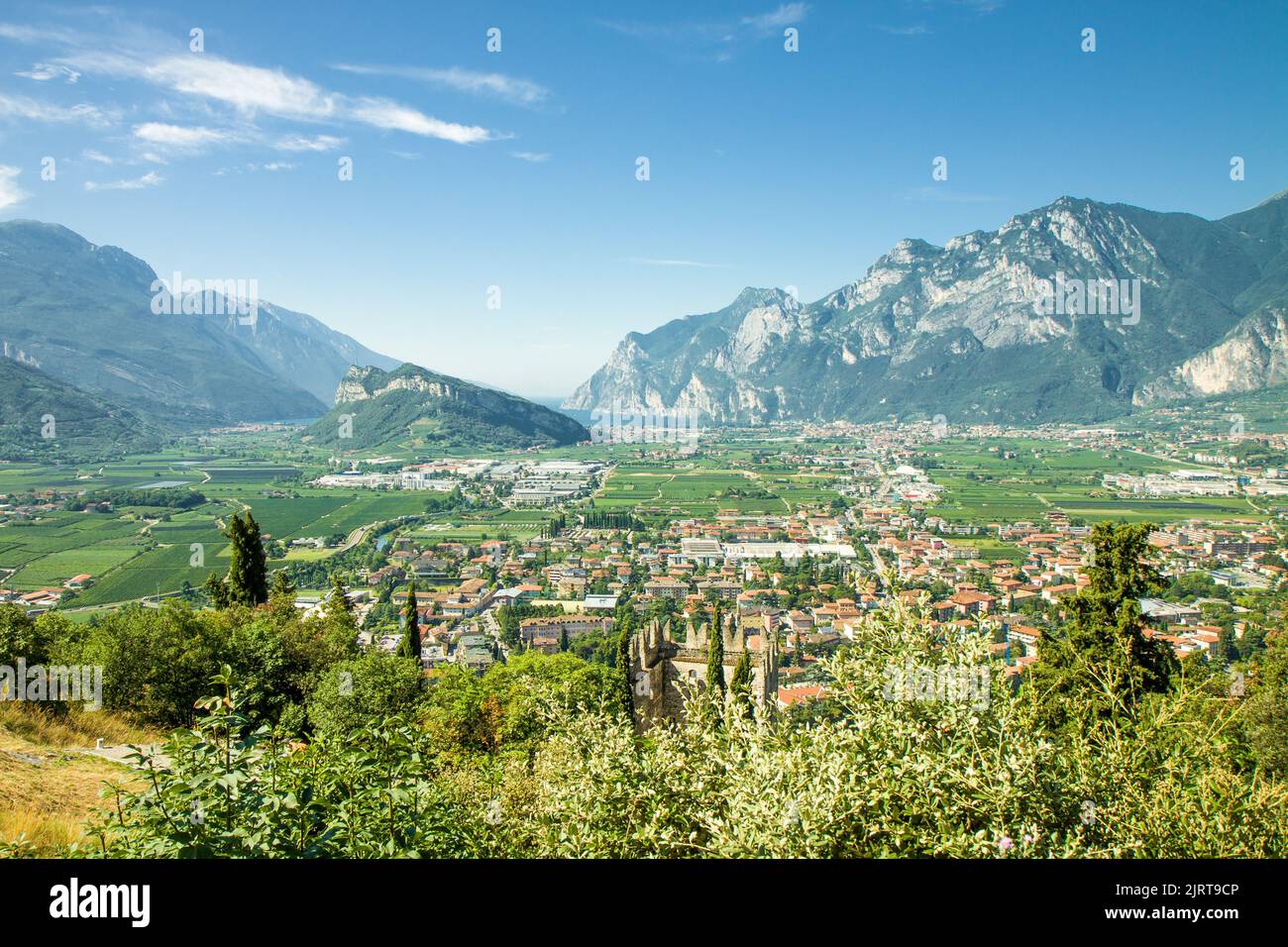 Beautiful panoramic aerial view from Arco castle, Lago di Garda, Italy ...