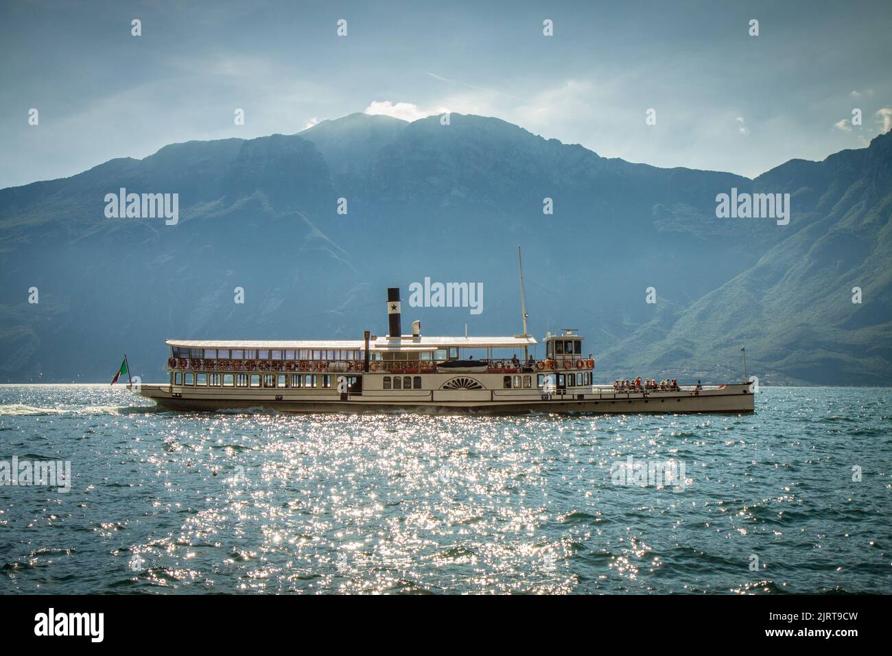 The beautiful view of traditional paddle steam boat floating on the ...