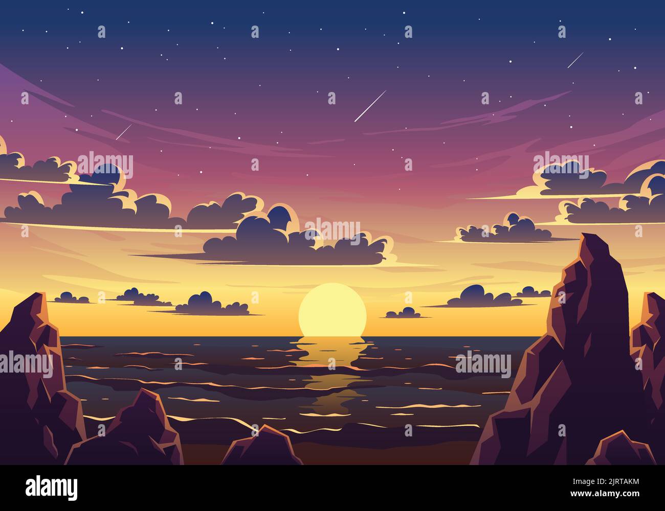 Purple sky over ocean Stock Vector Images - Alamy