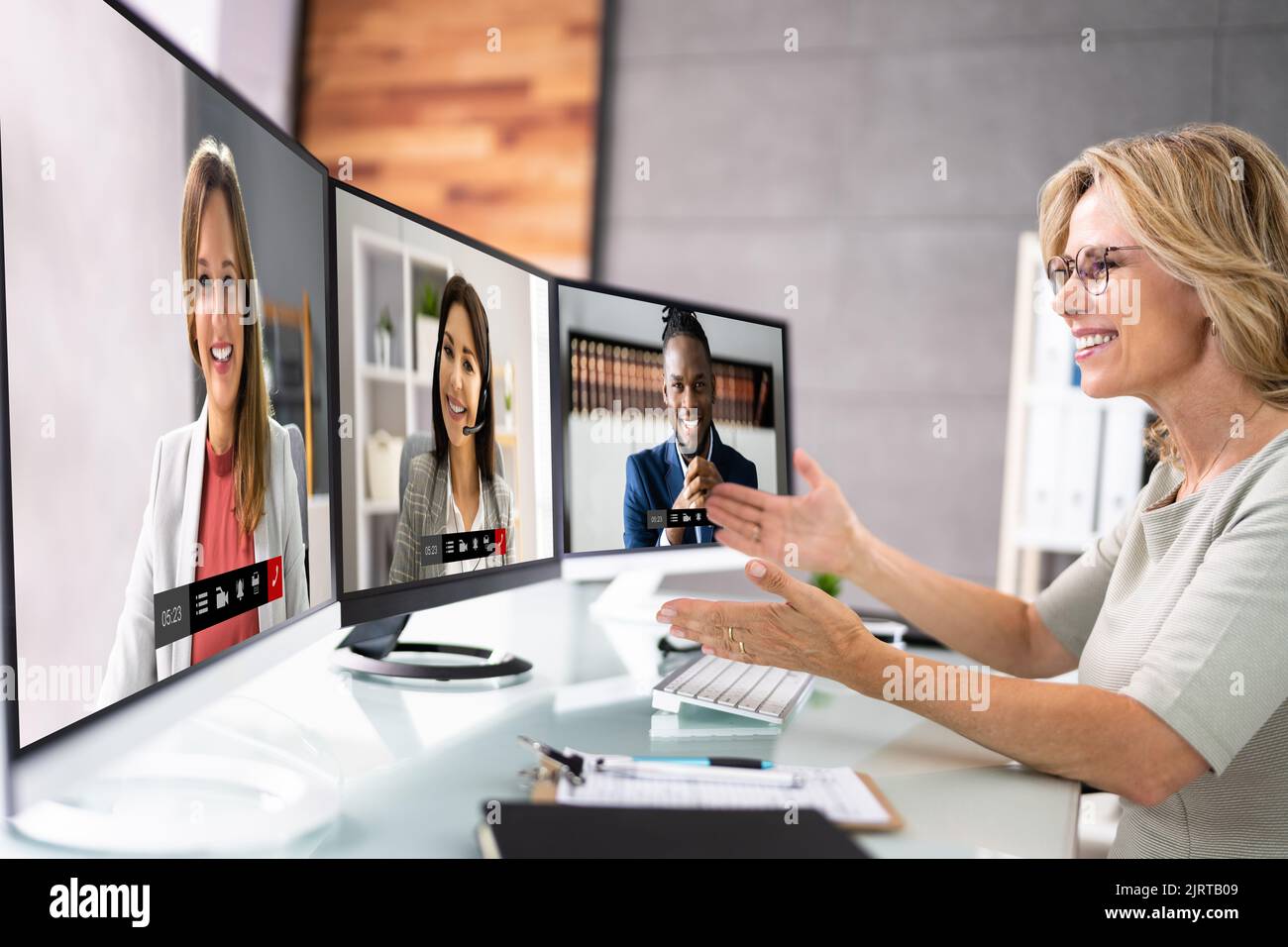 Virtual Remote Business Staff Training Meeting Presentation Stock Photo ...