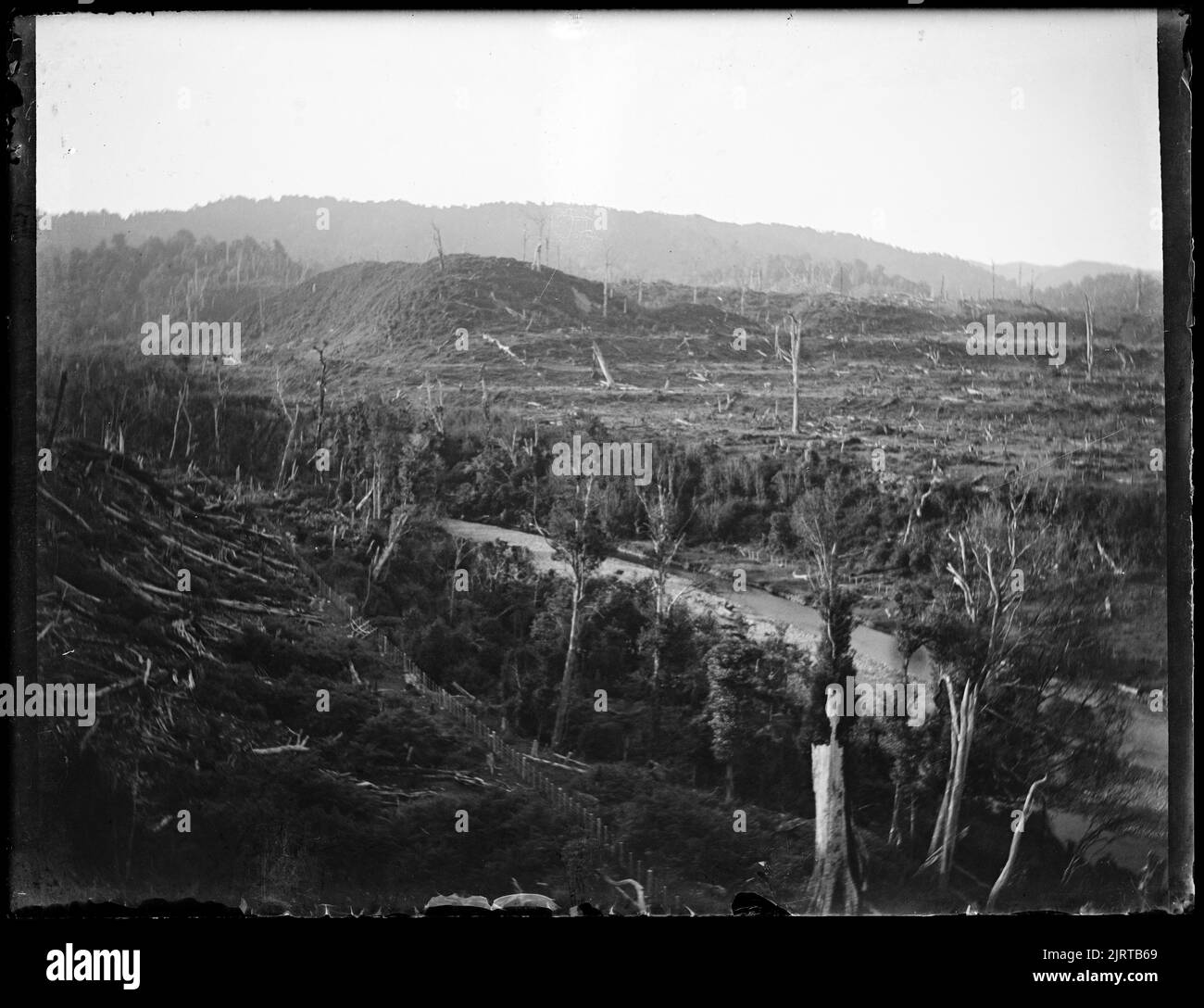 Panorama (left hand part) of flight of terraces on left bank of Ohau ...