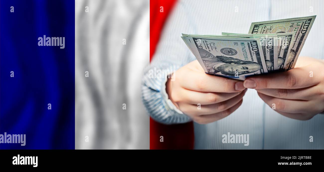Currency exchange, banking and business in France. American dollars ...