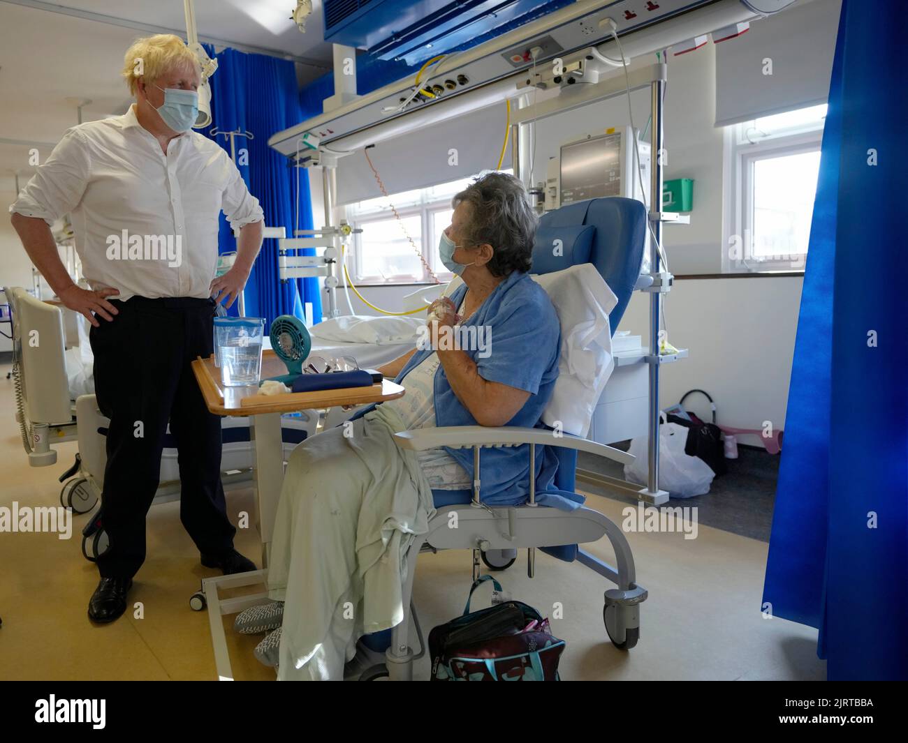 Prime Minister Boris Johnson meets patient Rita Thomson, after she had ...