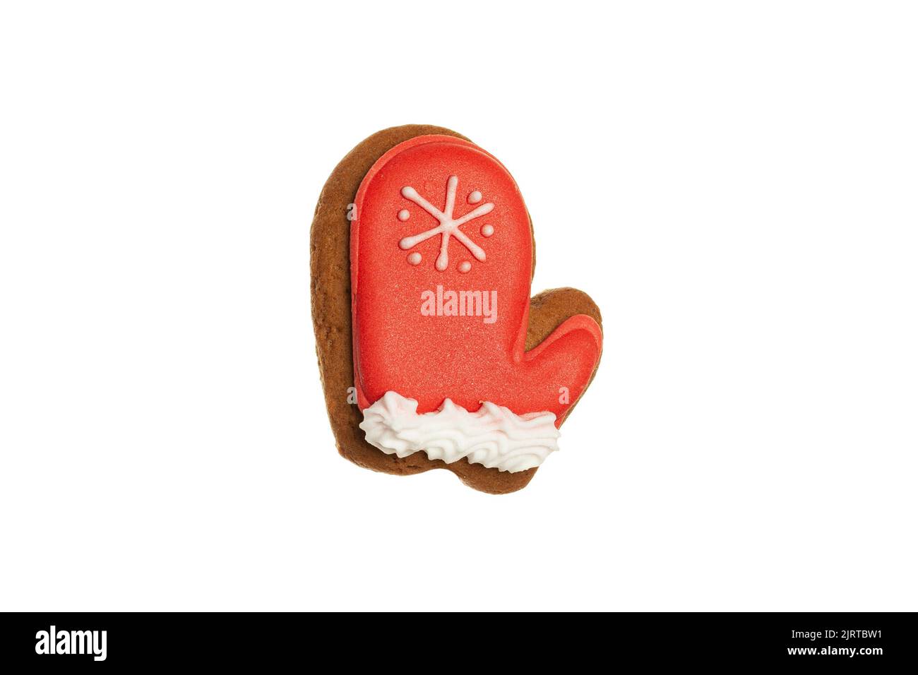 Red Christmas gingerbread mitten with snowflake isolated on white ...