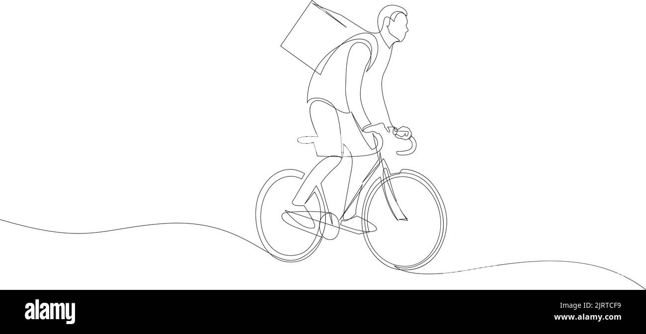 Continuous line drawing of delivery man on the bike. Vector ...