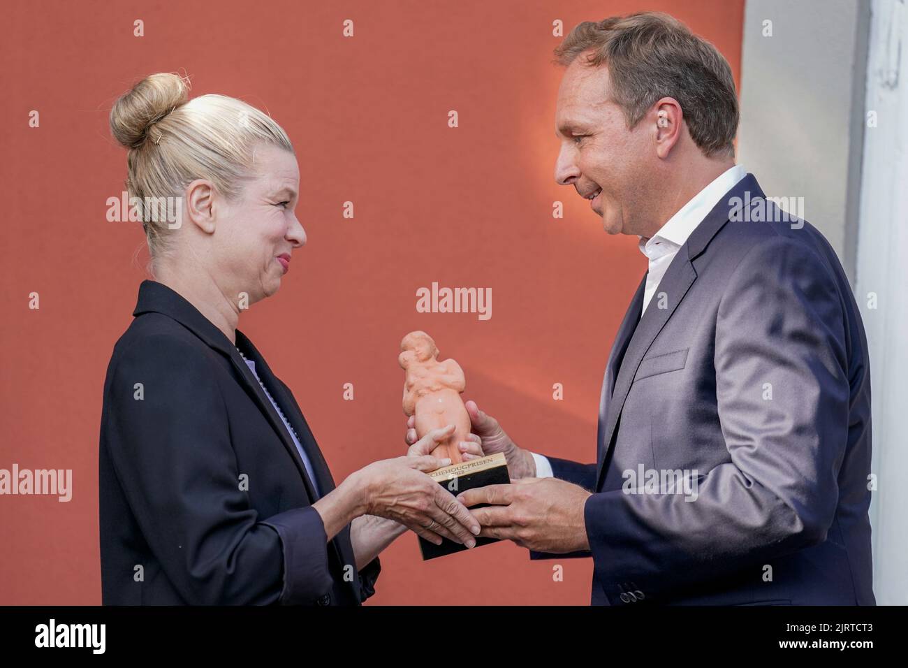 Oslo 20220825.Linn Ullmann is presented with the Aschehoug prize by ...