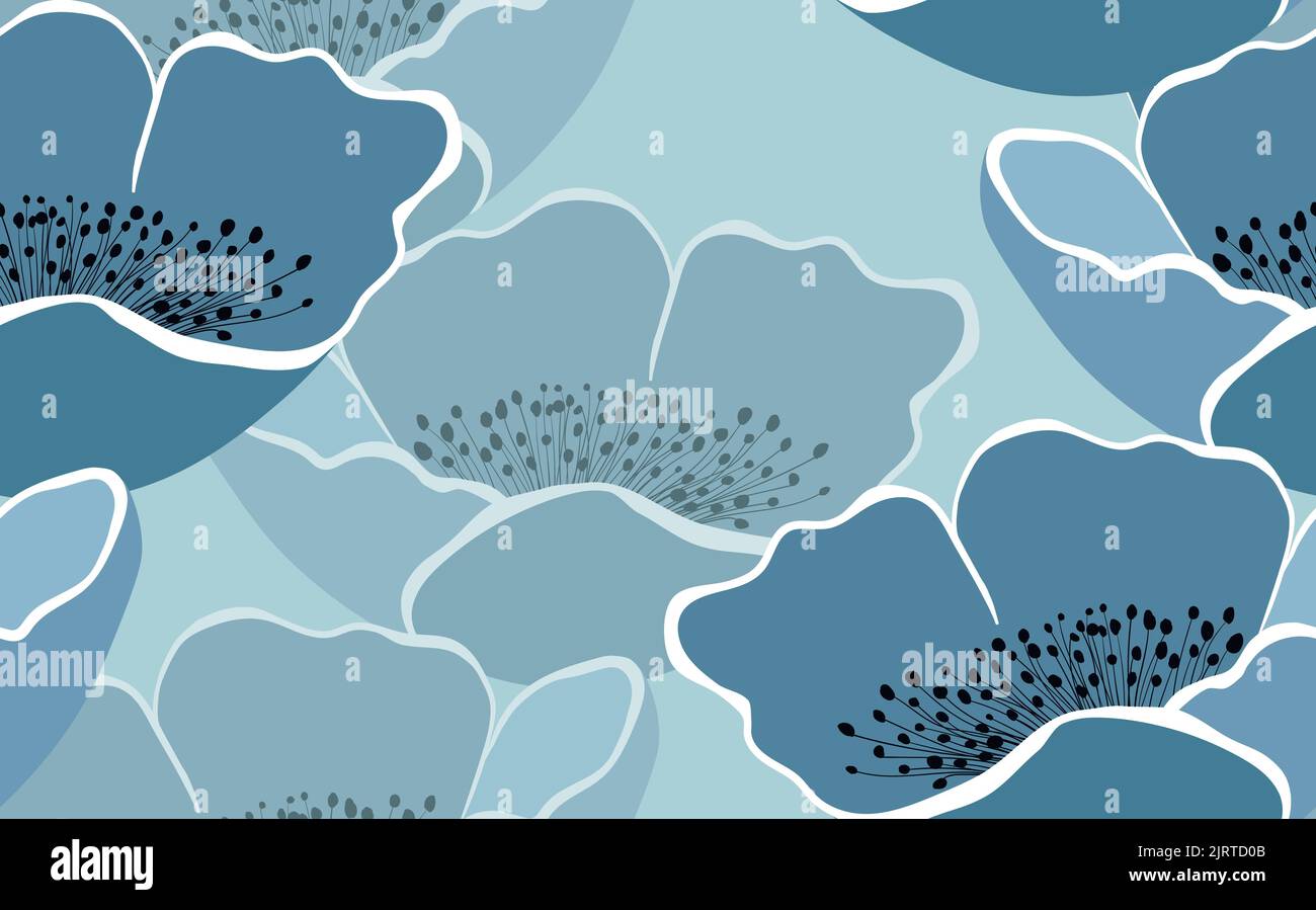 Spring colorful vector illustration with blue roses. Cartoon style ...