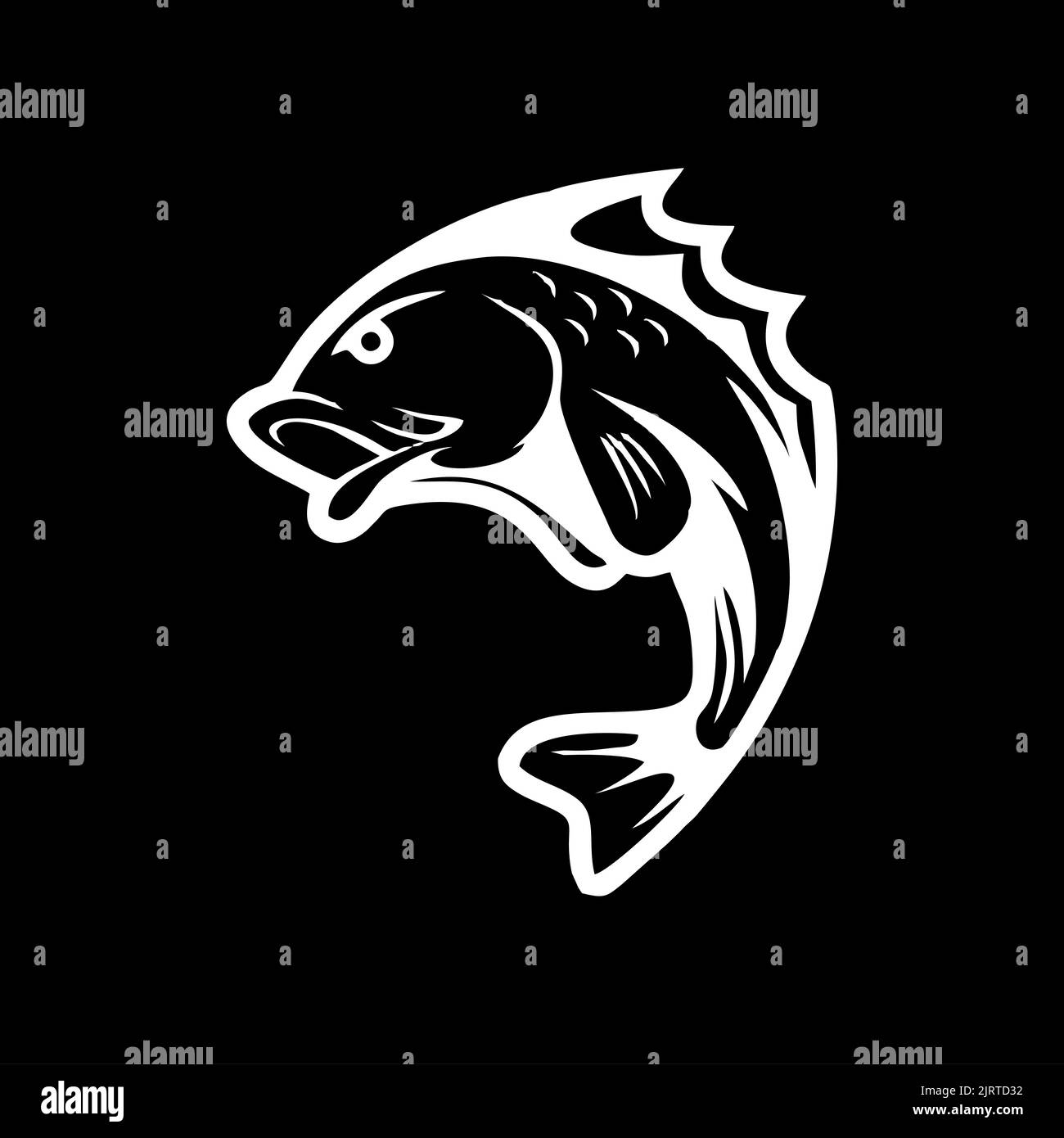 A graphic white fish logo design isolated on a black background Stock ...