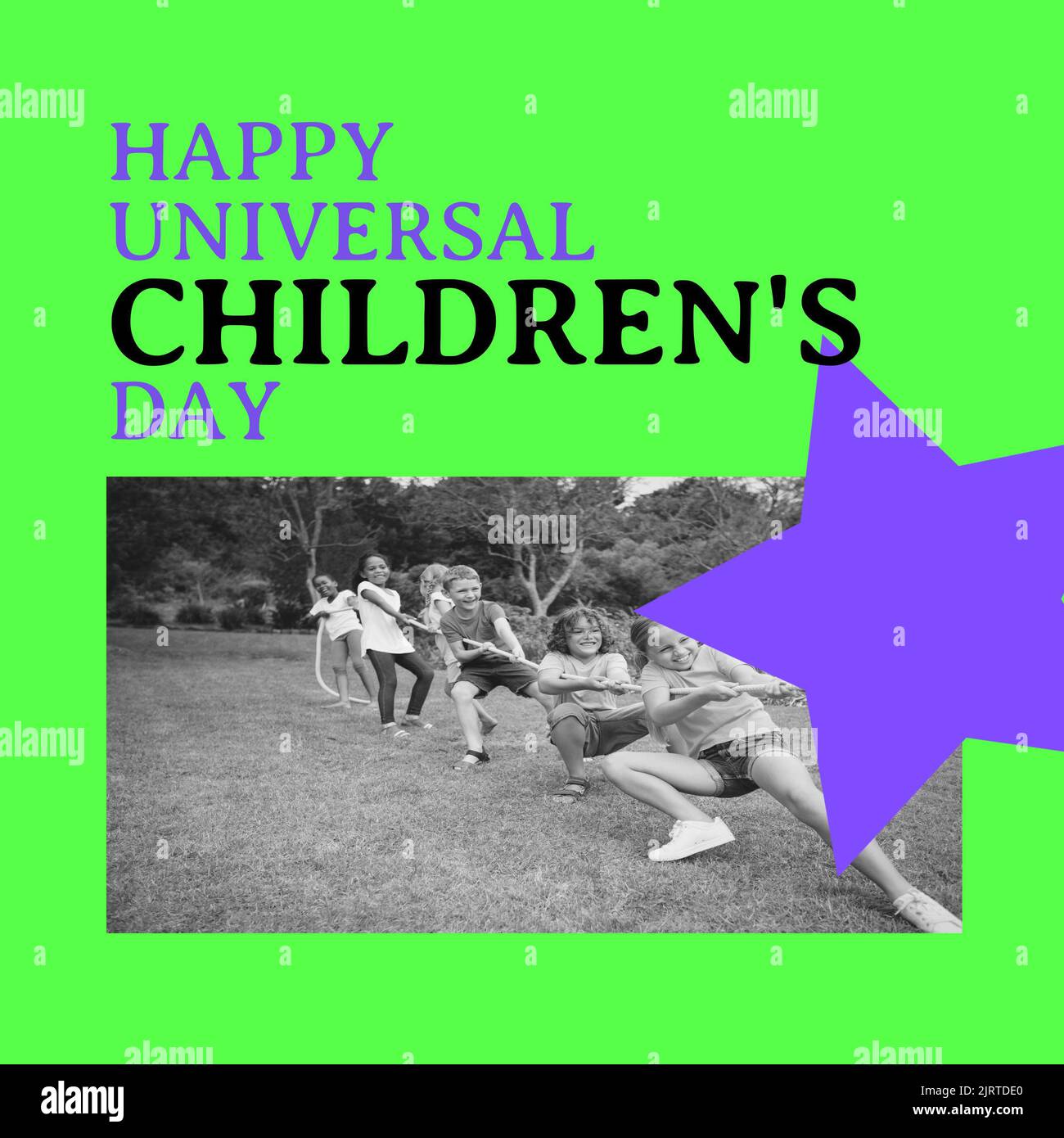 Happy universal children's day text with star over divers children ...