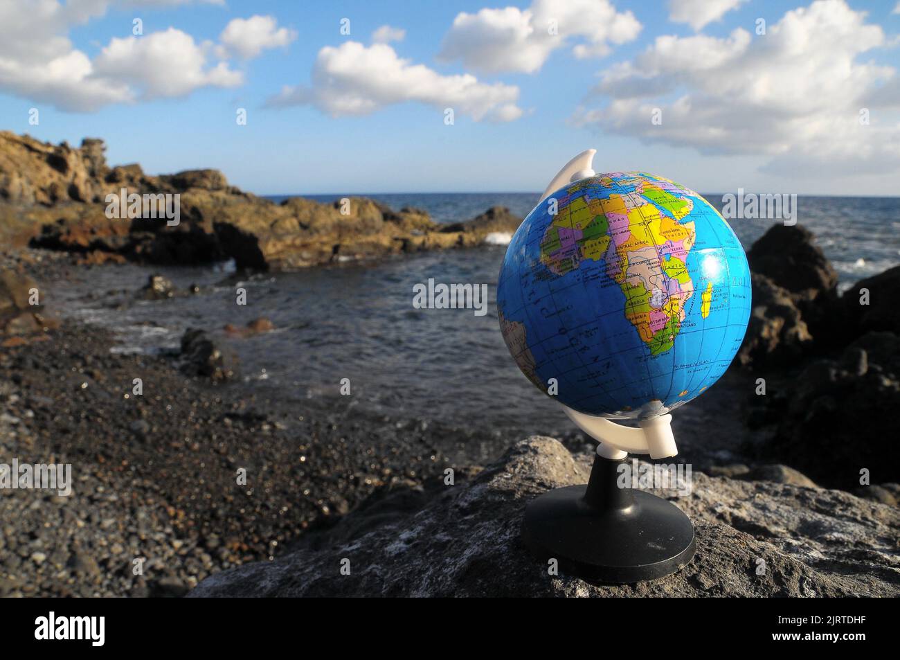 Ancient Vintage Globes Planet Earth near the Atlantic Ocean Stock Photo ...