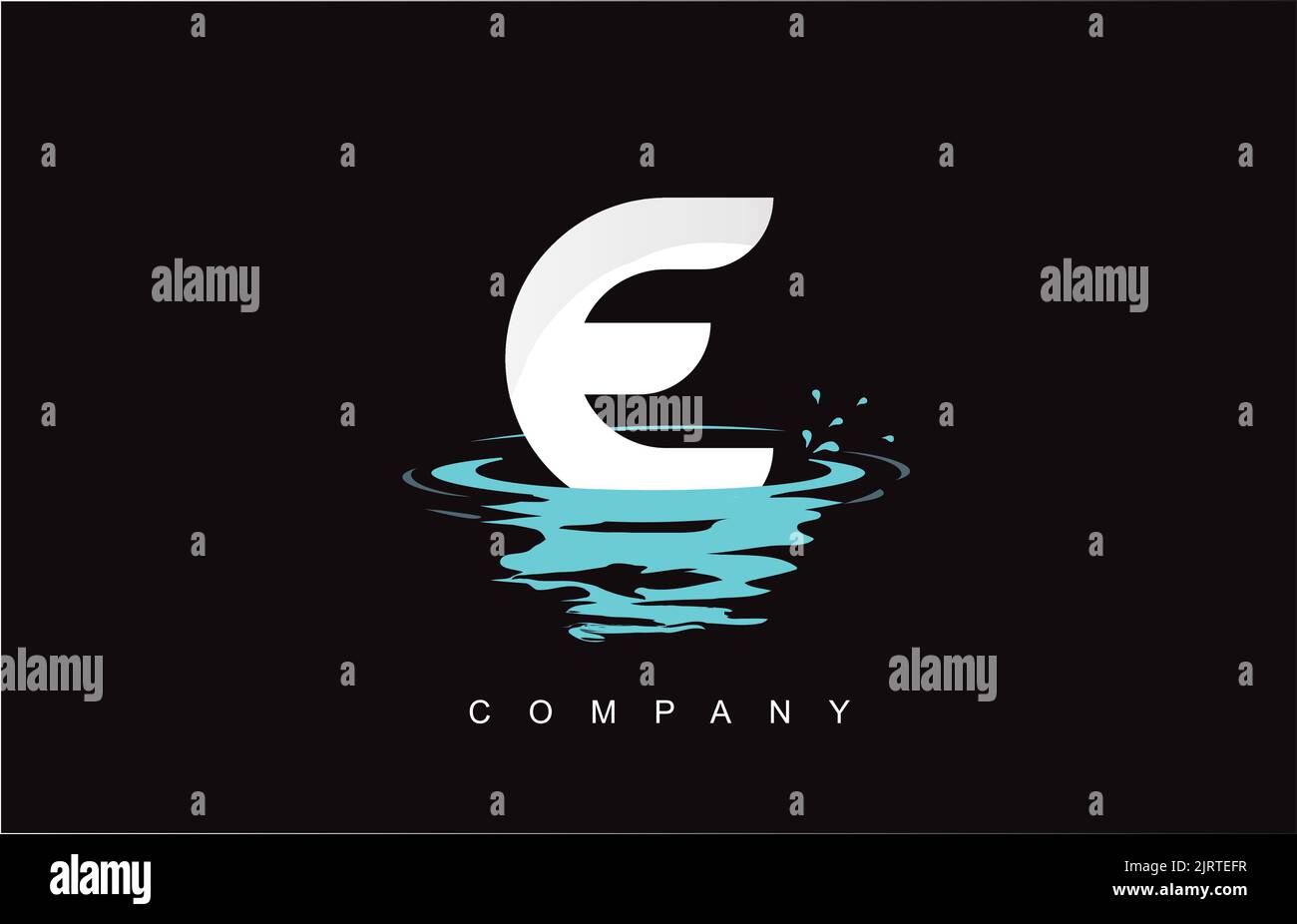 E Letter Logo Design with Water Splash Ripples Drops Reflection Vector ...