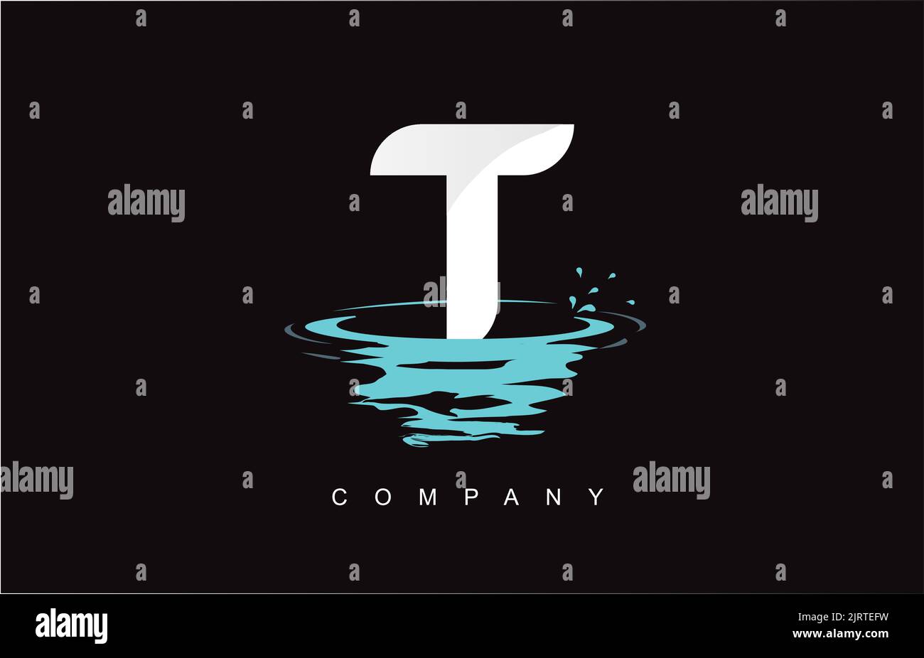 T Letter Logo Design with Water Splash Ripples Drops Reflection Vector ...